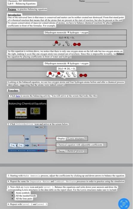 Solved Chemistry 105 Lab 8 - Balancing Equatices Parpar to | Chegg.com