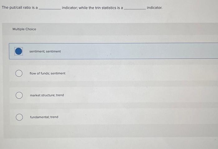 Solved The put/call ratio is a indicator, while the trin | Chegg.com