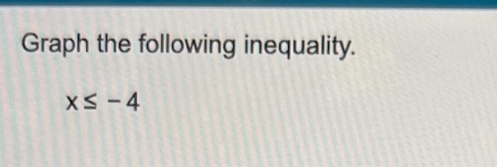Solved Graph the following inequality. x≤−4 | Chegg.com