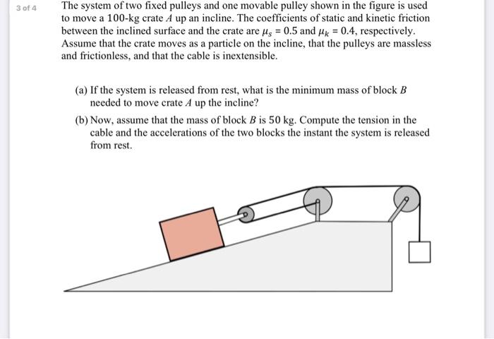 Solved The system of two fixed pulleys and one movable | Chegg.com