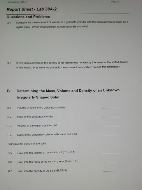 Report Sheet - Lab 30A-2 Date Name Team Section | Chegg.com