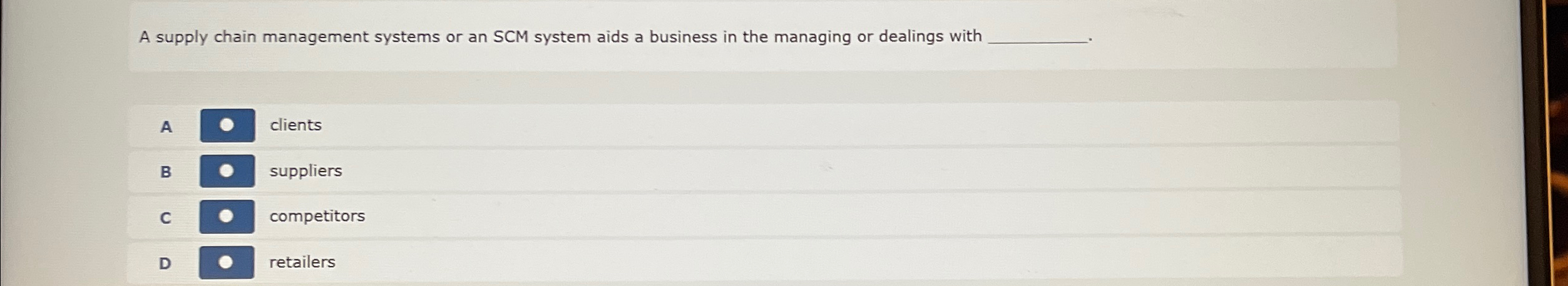 Solved A supply chain management systems or an SCM system | Chegg.com