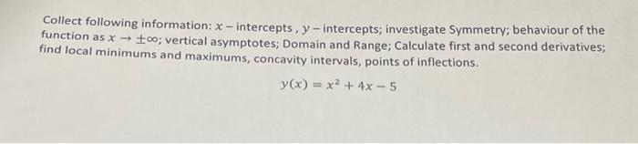Solved Collect following information: x-intercepts, | Chegg.com