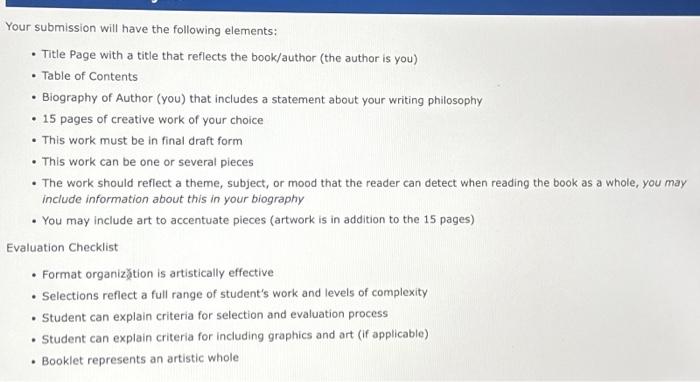 Your submission will have the following elements: • | Chegg.com