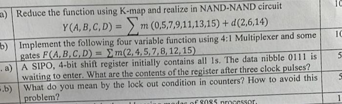 Solved Reduce the function using K-map and realize in | Chegg.com