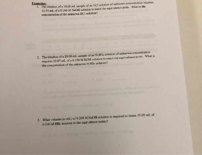 Solved Examples 1. The titration of a 10.00 ml sample of an | Chegg.com