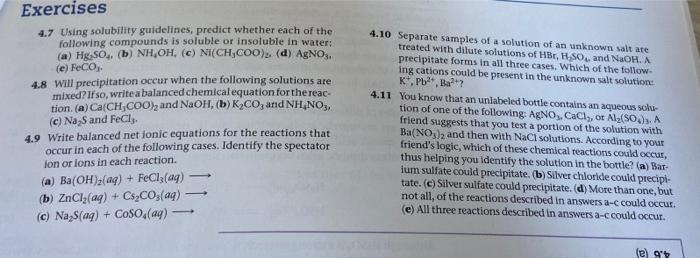 4.7 Using solubility guidelines, predict whether each | Chegg.com