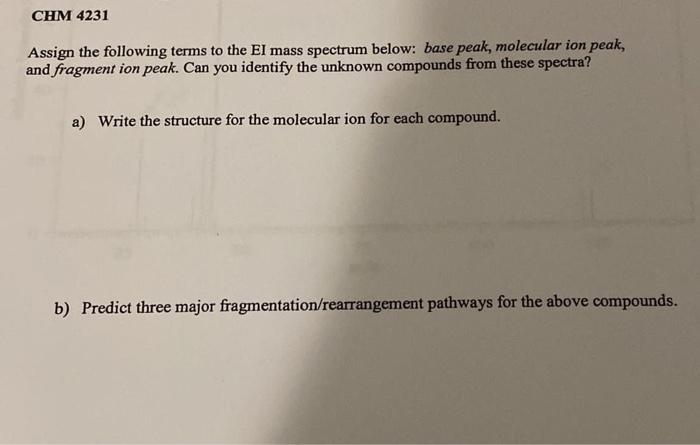 Assign the following terms to the EI mass spectrum | Chegg.com