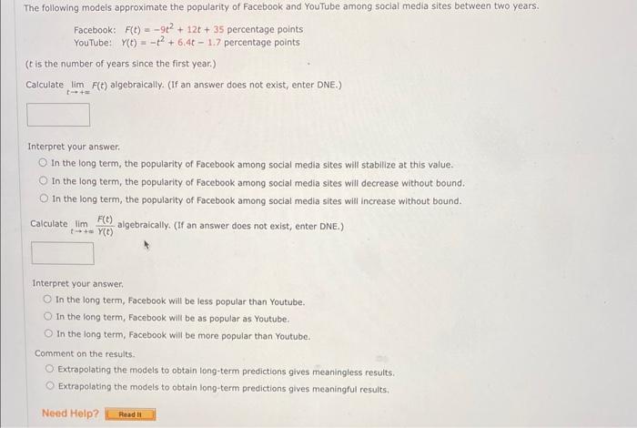 Solved The following models approximate the popularity of | Chegg.com