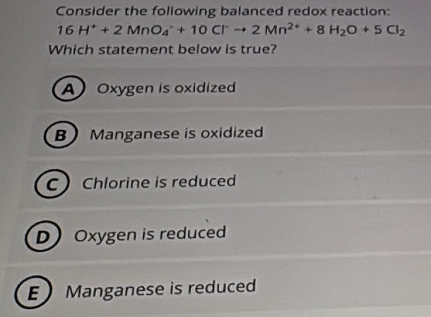 Solved Consider the following balanced redox | Chegg.com