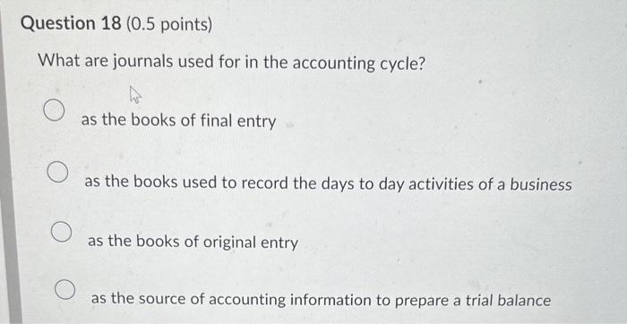 Solved What are journals used for in the accounting cycle? | Chegg.com
