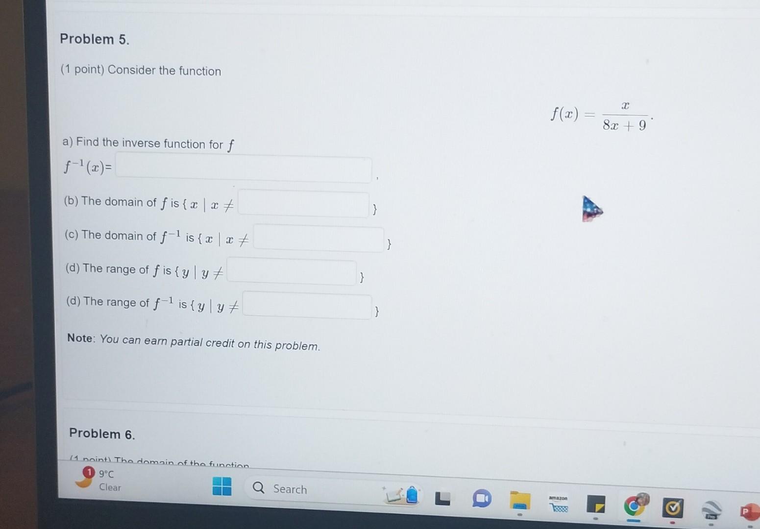 Solved (1 point) Consider the function f(x)=8x+9x. a) Find | Chegg.com