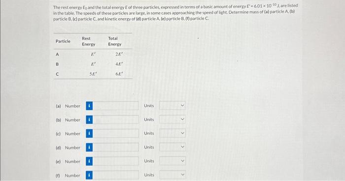 Solved The rest energy E0 and the total energy Eof three | Chegg.com