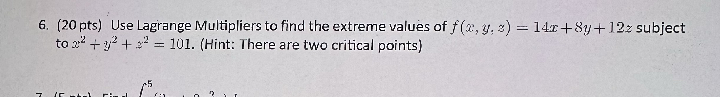 Solved (20 ﻿pts) ﻿Use Lagrange Multipliers to find the | Chegg.com