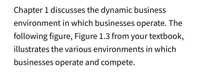 Solved Chapter 1 discusses the dynamic business environment | Chegg.com