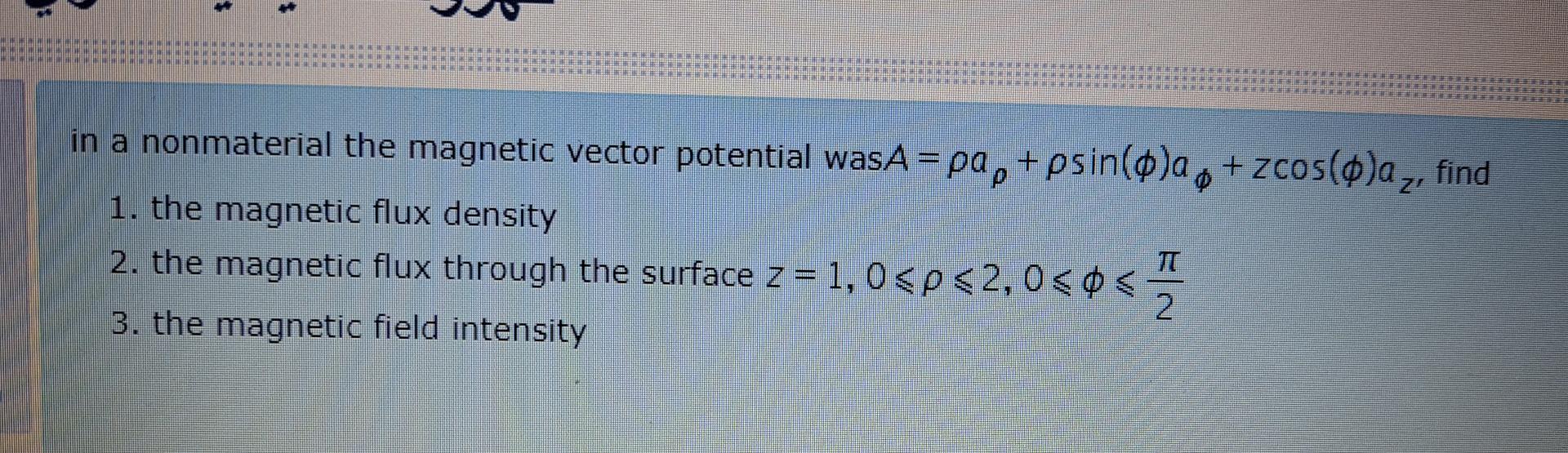 in a nonmaterial the magnetic vector potential was | Chegg.com