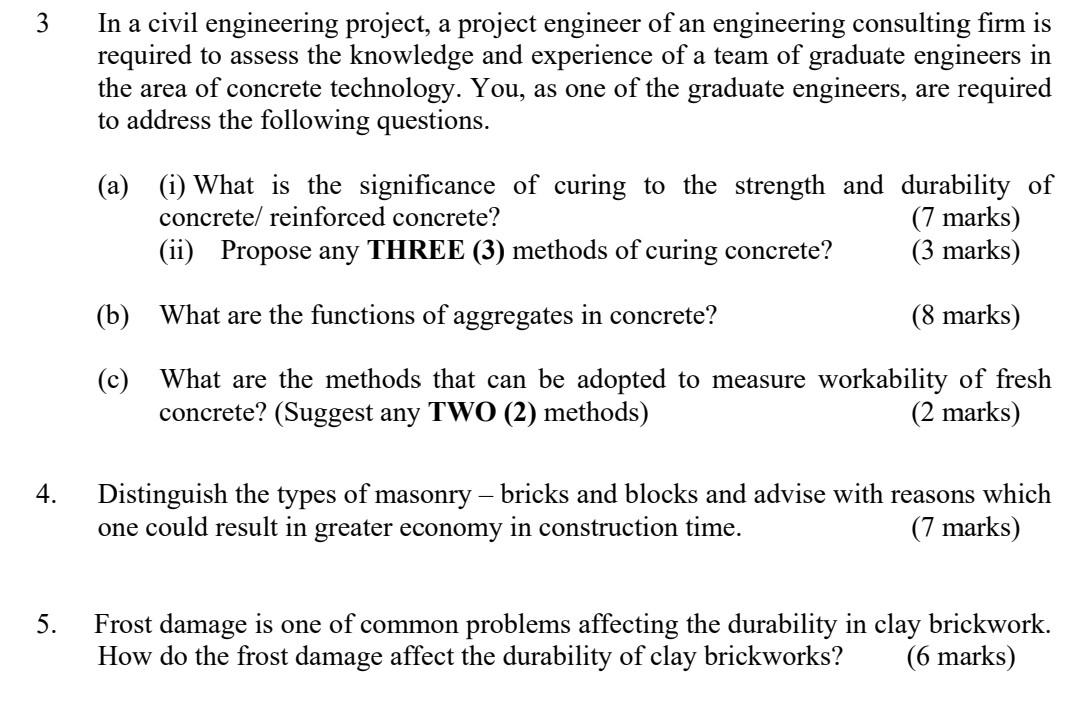 Solved 3 In a civil engineering project, a project engineer | Chegg.com