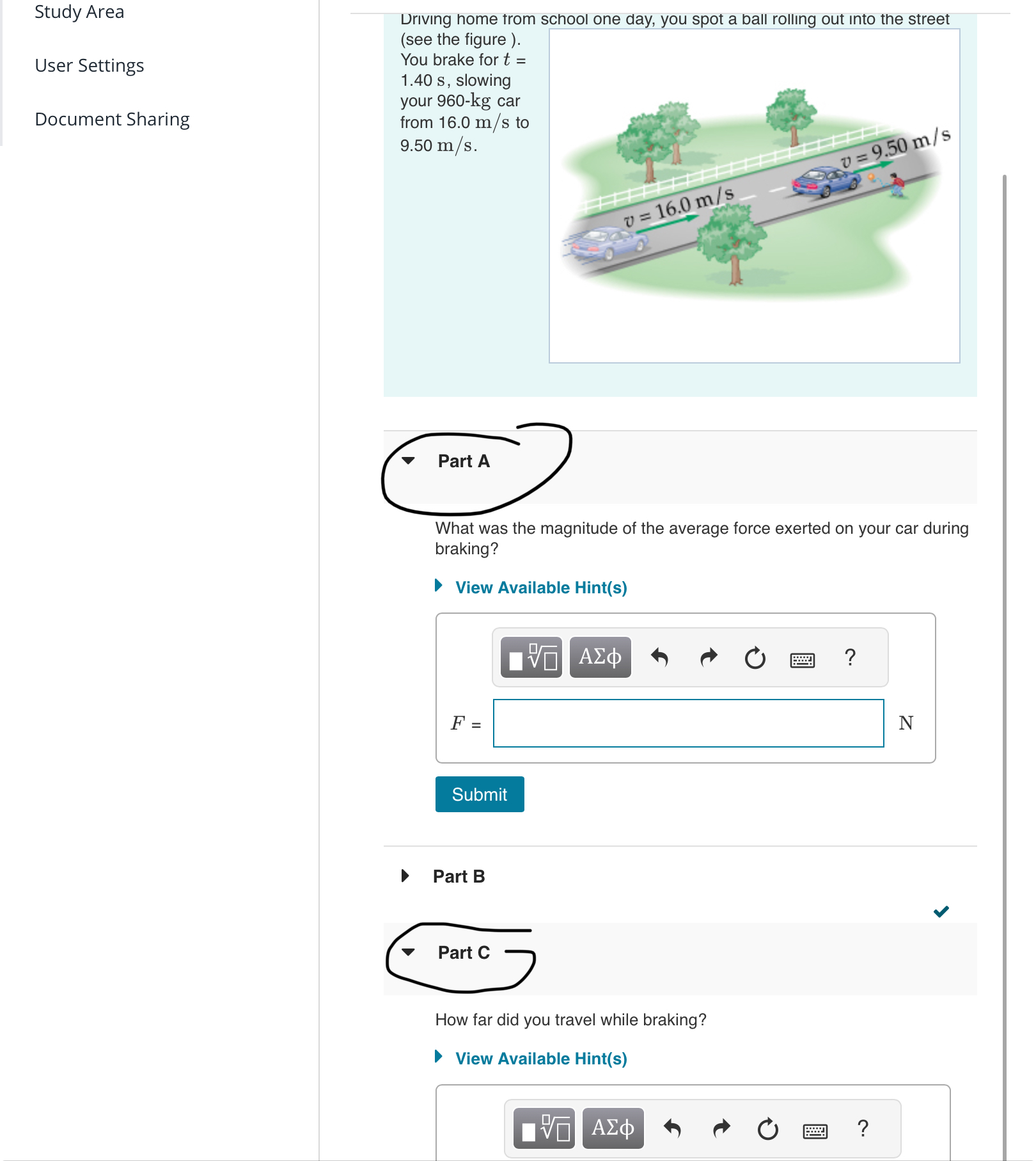 Solved Study AreaUser SettingsDocument SharingDriving home | Chegg.com