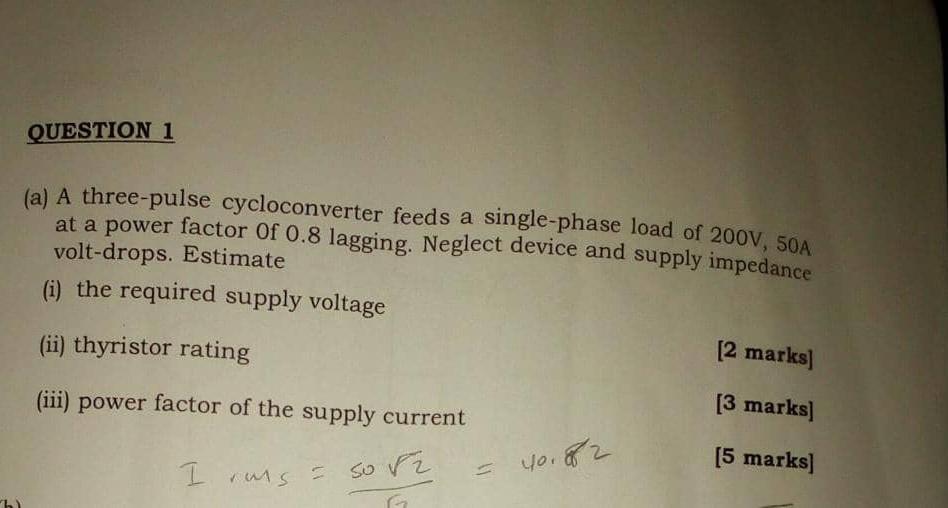 Solved (a) A three-pulse cycloconverter feeds a single-phase | Chegg.com