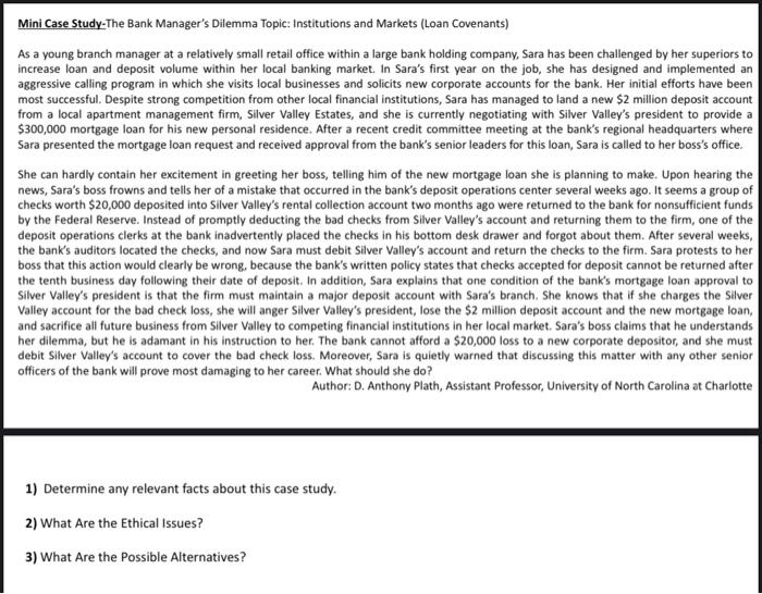 Solved Mini Case Study-The Bank Manager's Dilemma Topic: | Chegg.com