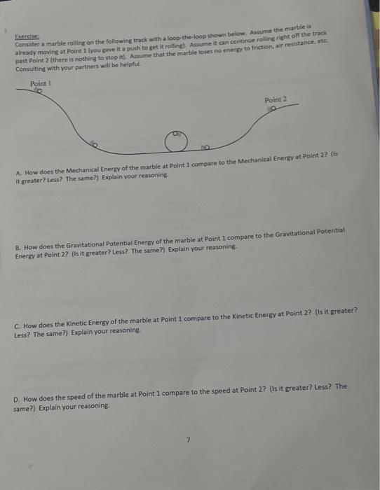 Solved Exercise Consider a marble rolling on the following | Chegg.com