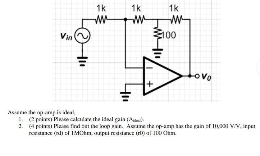 Solved 1k w 1k w 1k ws Vin 100 Whoo Lovo + Assume the op-amp | Chegg.com