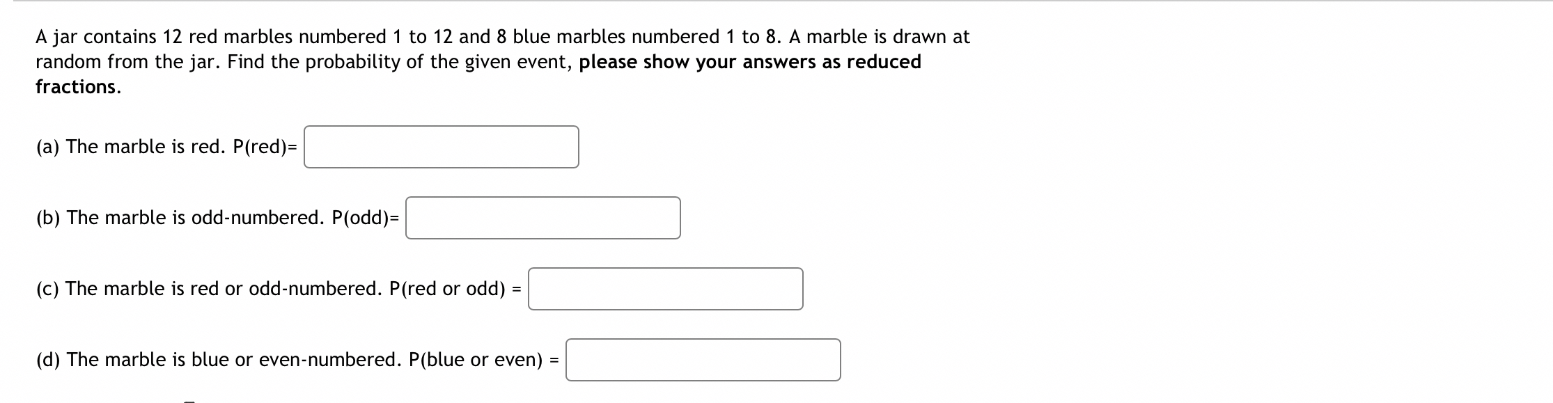 Solved A jar contains 12 ﻿red marbles numbered 1 ﻿to 12 ﻿and | Chegg.com