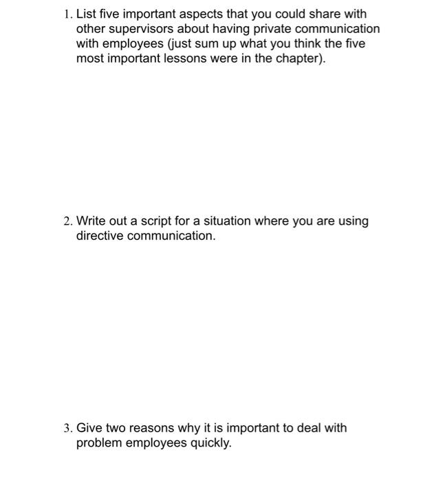 Solved 1. List five important aspects that you could share | Chegg.com