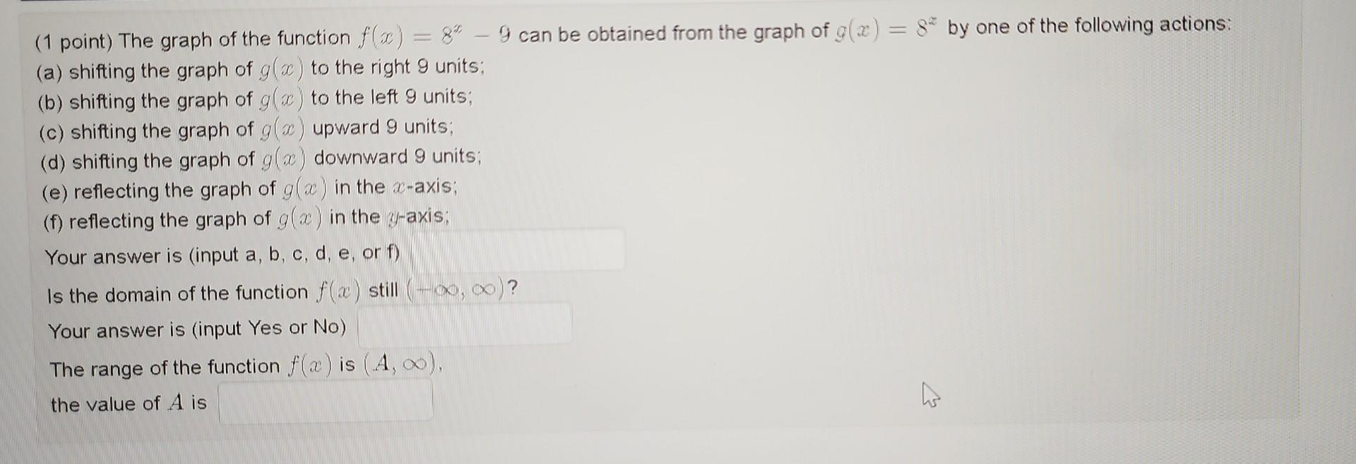 Solved (1 point) The graph of the function f(x)=8x−6 can be | Chegg.com