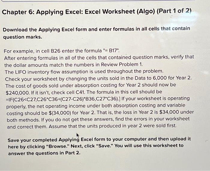 Chapter 6: Applying Excel: Excel Worksheet (Algo) | Chegg.com