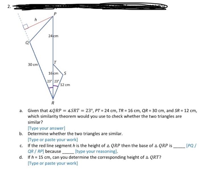 Solved a. Given that \( \ Q R P=\Varangle S R T=23^{\circ}, | Chegg.com