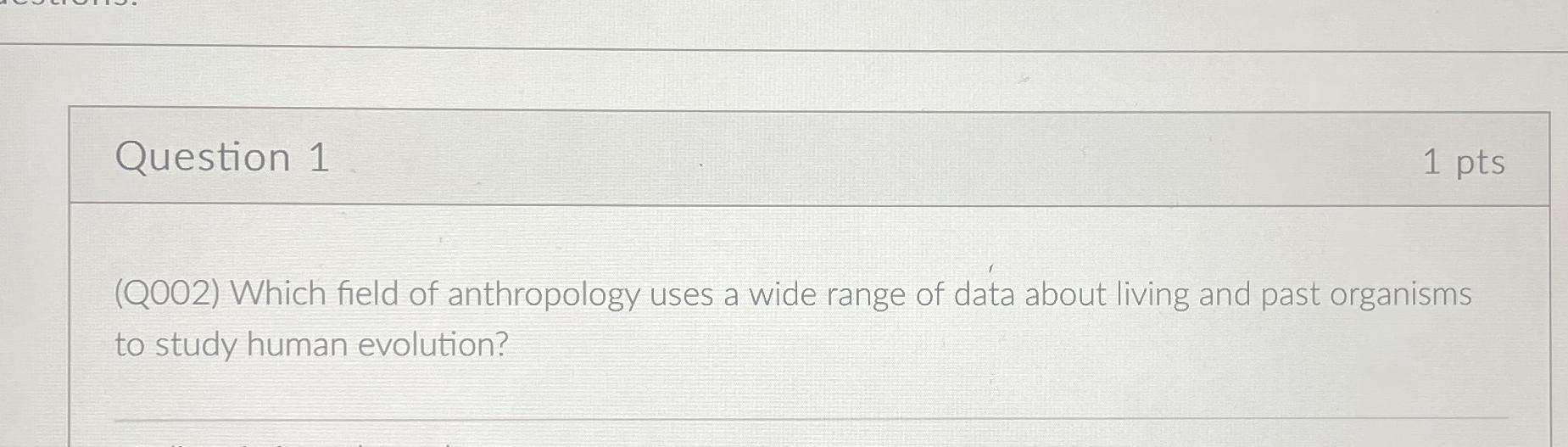 Solved Question 11 ﻿pts(Q002) ﻿Which field of anthropology | Chegg.com