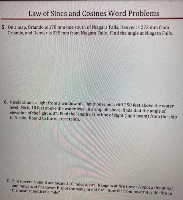 Solved Law of Sines and Cosines Word Problems 5. On a map, | Chegg.com