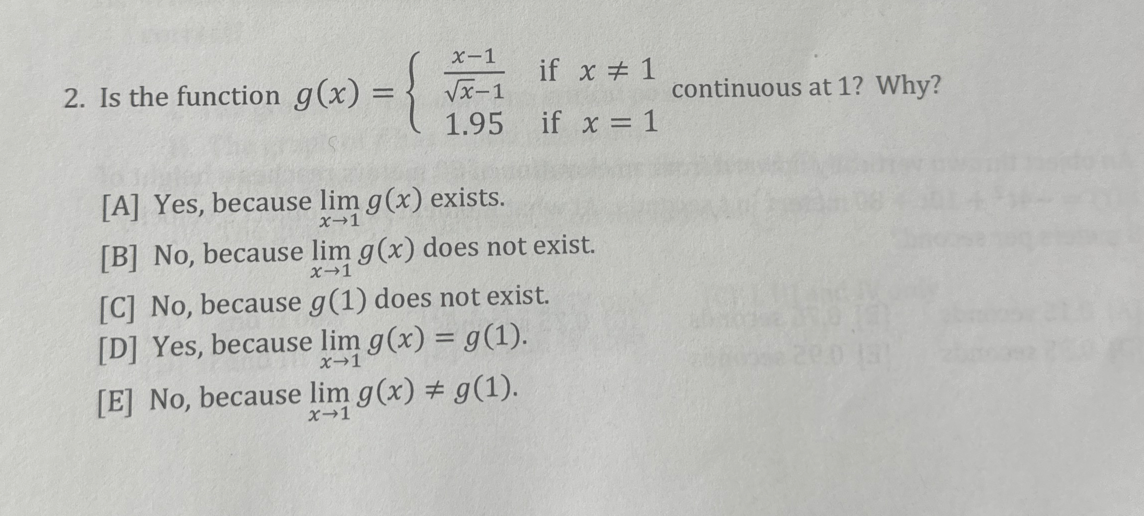Solved Is the function g(x)={x-1x2-1 if x≠11.95 if x=1 | Chegg.com