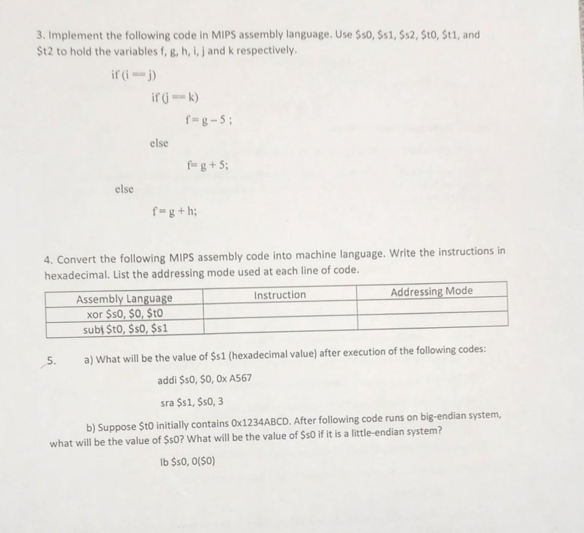 Solved 3. Implement the following code in MIPS assembly | Chegg.com