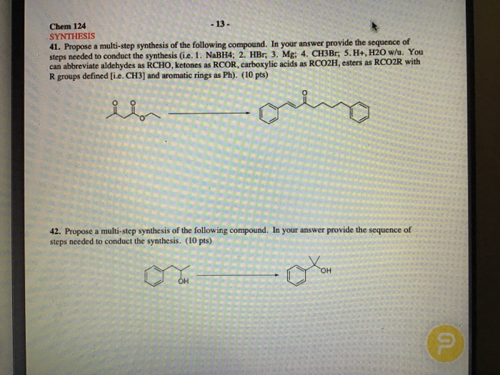 Chem 124 - 13- SYNTHESIS 41. Propose a multi-step | Chegg.com