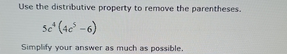 Solved Use the distributive property to remove the | Chegg.com