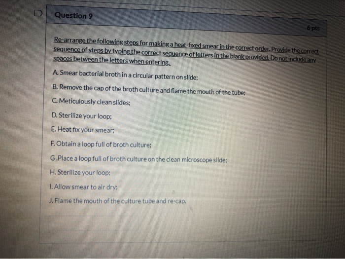 Solved Question 9 6 pts Re-arrange the following steps for | Chegg.com