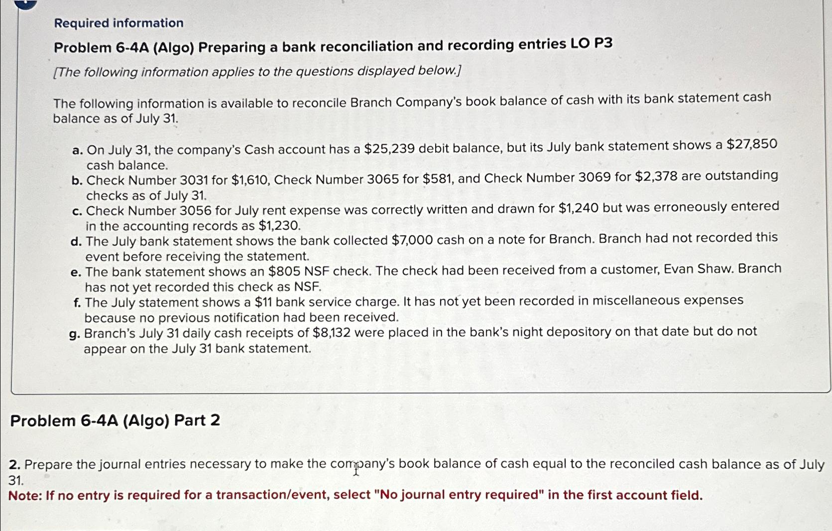 Required informationProblem 6-4A (Algo) ﻿Preparing a | Chegg.com