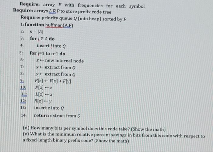 Solved Require: array F with frequencies for each symbol | Chegg.com