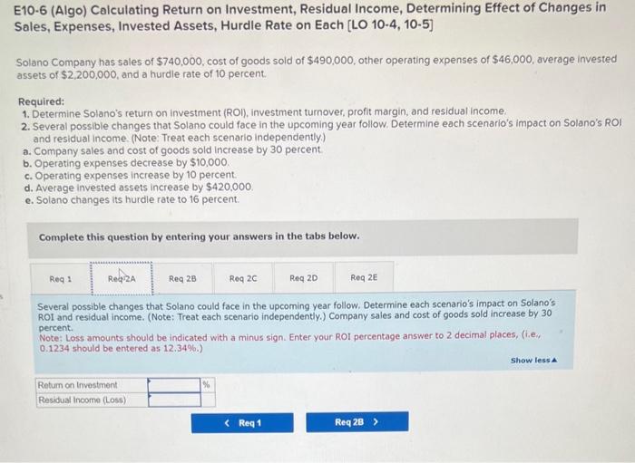 Solved E10-6 (Algo) Calculating Return on Investment, | Chegg.com