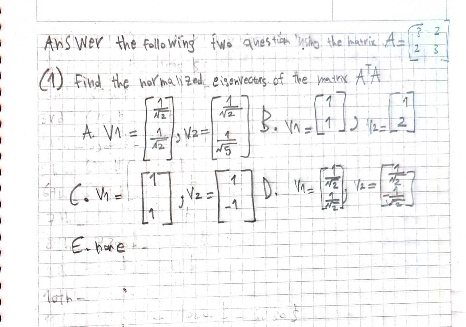 Solved Answer the following two question using the matrix | Chegg.com