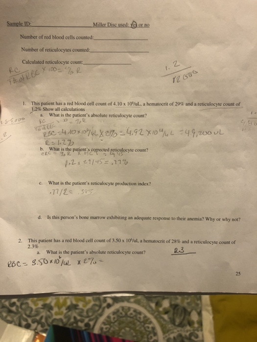Solved Sample ID: Miller Disc used: Y@ or no Number of red | Chegg.com