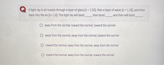 Solved A light ray in air travels through a layer of glass | Chegg.com