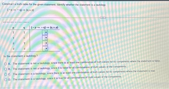 Solved Construct a truth table for the given statement. | Chegg.com