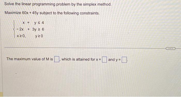 Solved Solve the linear programming problem by the simplex | Chegg.com