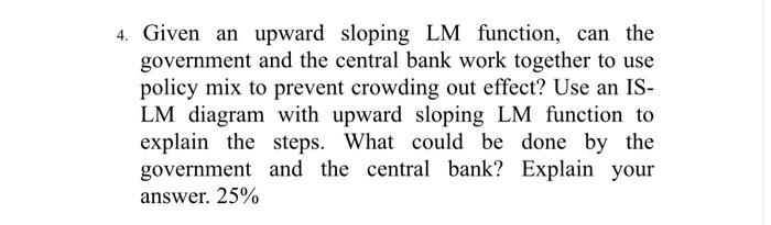 Solved Given an upward sloping LM function, can the | Chegg.com