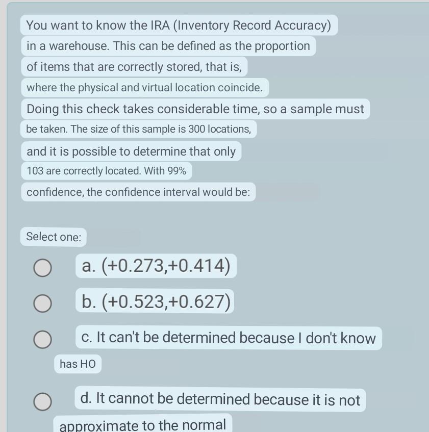 Solved You want to know the IRA (Inventory Record Accuracy) | Chegg.com