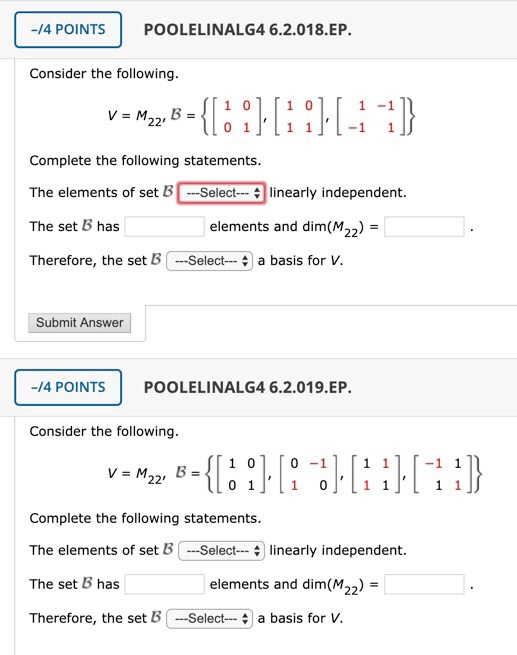 Solved -14 POINTS POOLELINALG4 6.2.018.EP. Consider the | Chegg.com