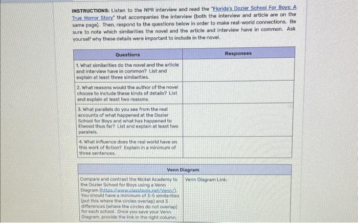 INSTRUCTIONS: Listen to the NPR interview and read | Chegg.com
